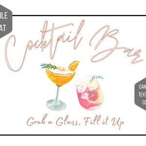 Editable Cocktail Bar Sign - Wedding, Engagement, Shower, Birthday ...