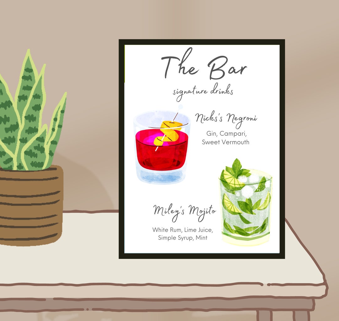 Editable Signature Drinks Bar Sign Wedding Engagement - Etsy