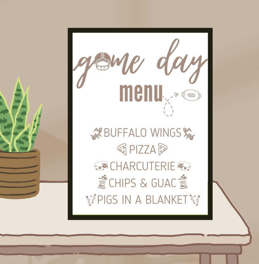 Editable Game Day Menu Sign Football, Superbowl, Sports, Party Editable ...