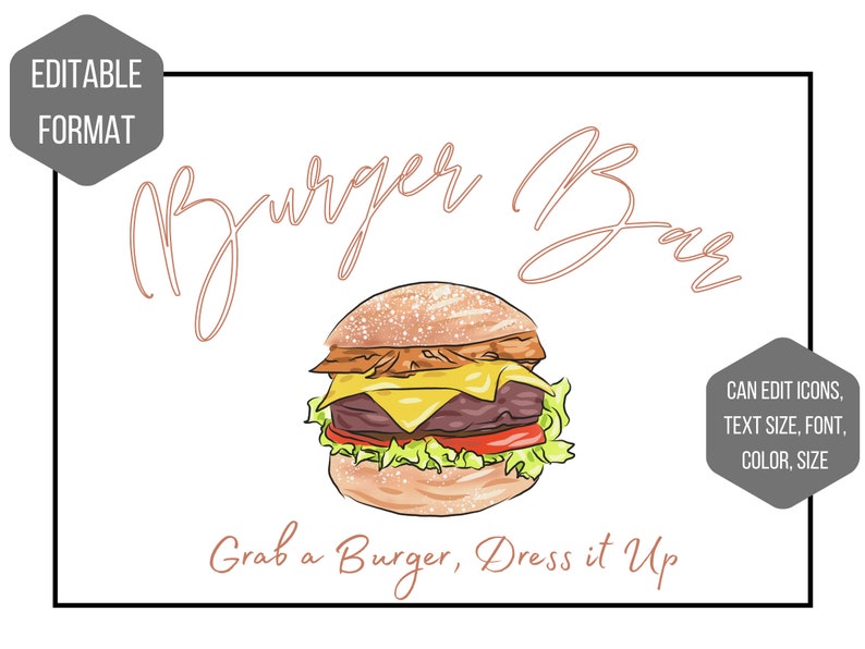Editable Burger Bar Sign - Wedding, Engagement, Shower, Birthday, Party ...