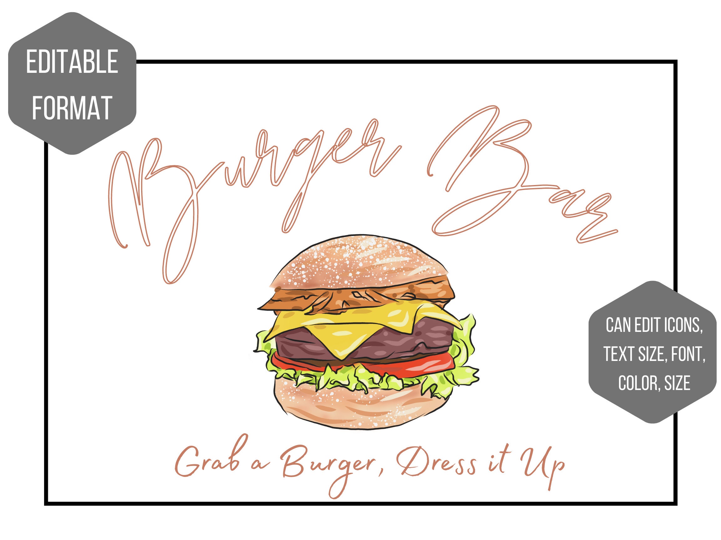 Editable Burger Bar Sign - Wedding, Engagement, Shower, Birthday, Party ...