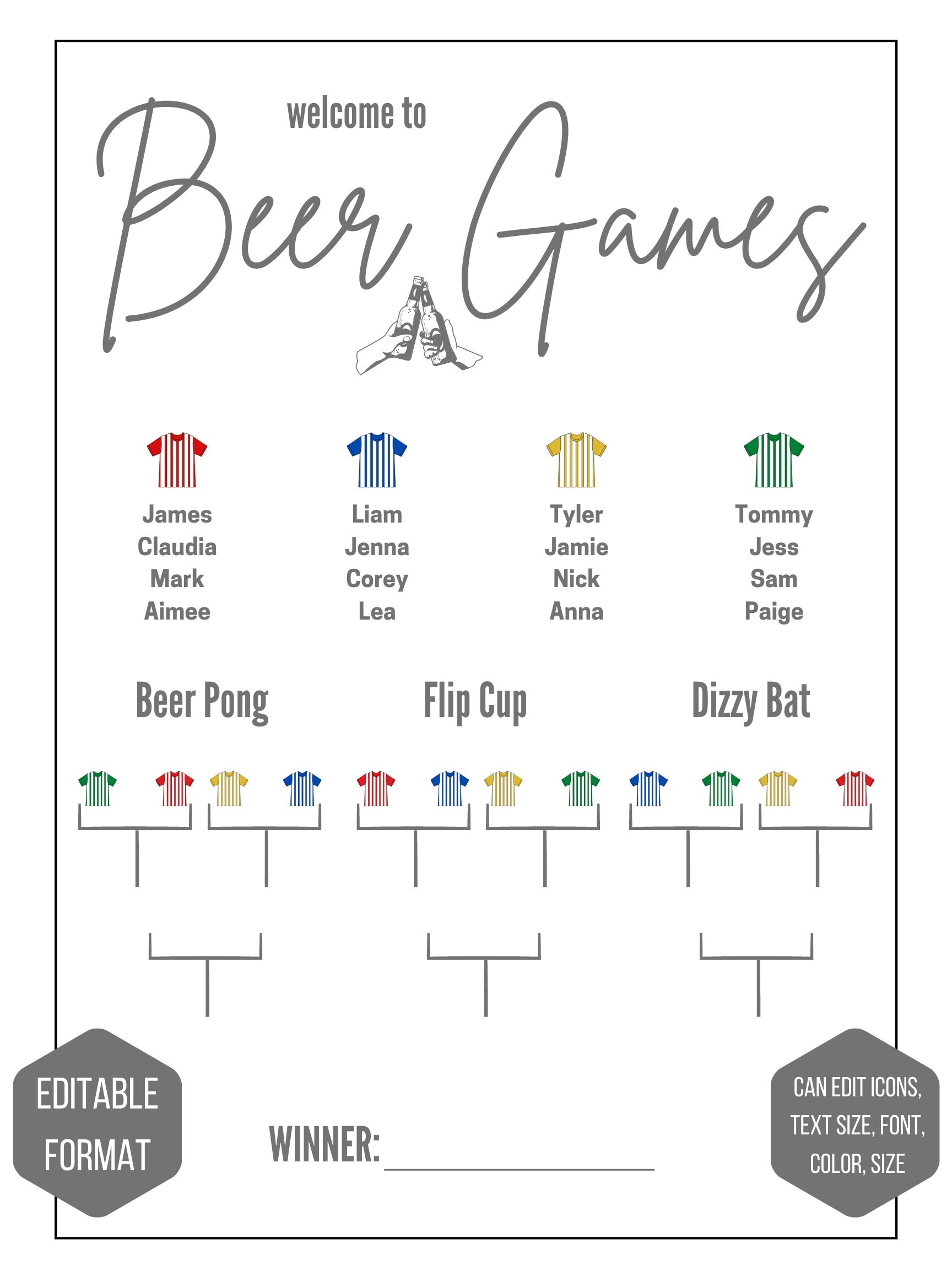 Beer Games Bracket Party Sign - Beer Pong Tournament, Day Drink ...