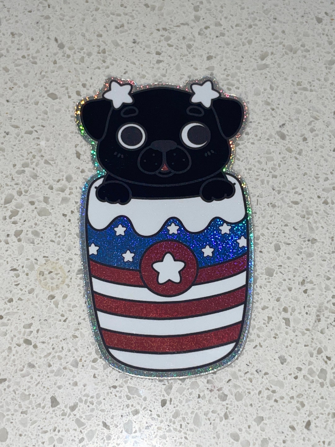 Americano Pug Sticker: Patriotic Glitter, Stars & Stripes - Etsy