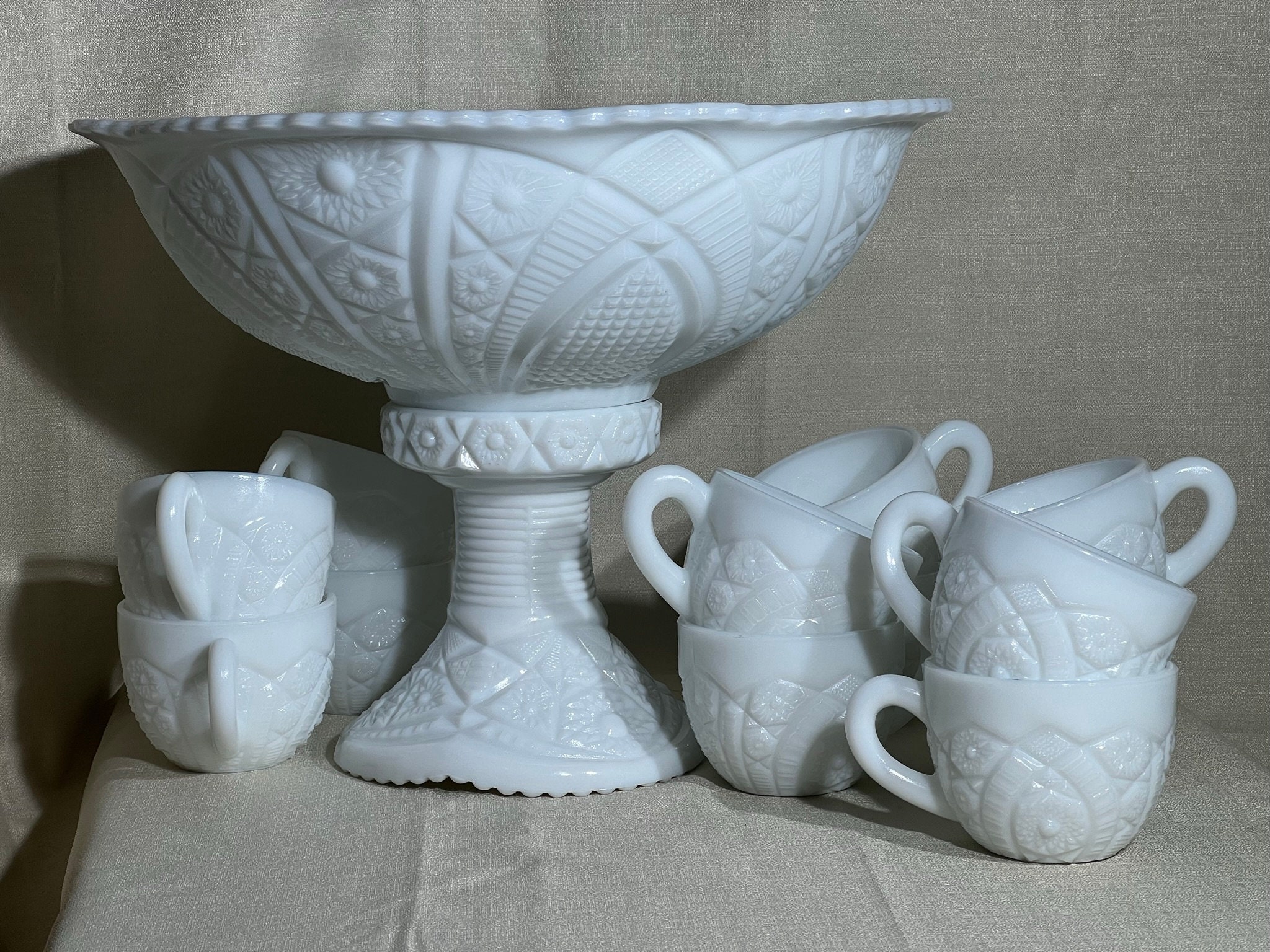 Mckee Glass Company the Concord Milk Glass Punch Bowl Set - Etsy