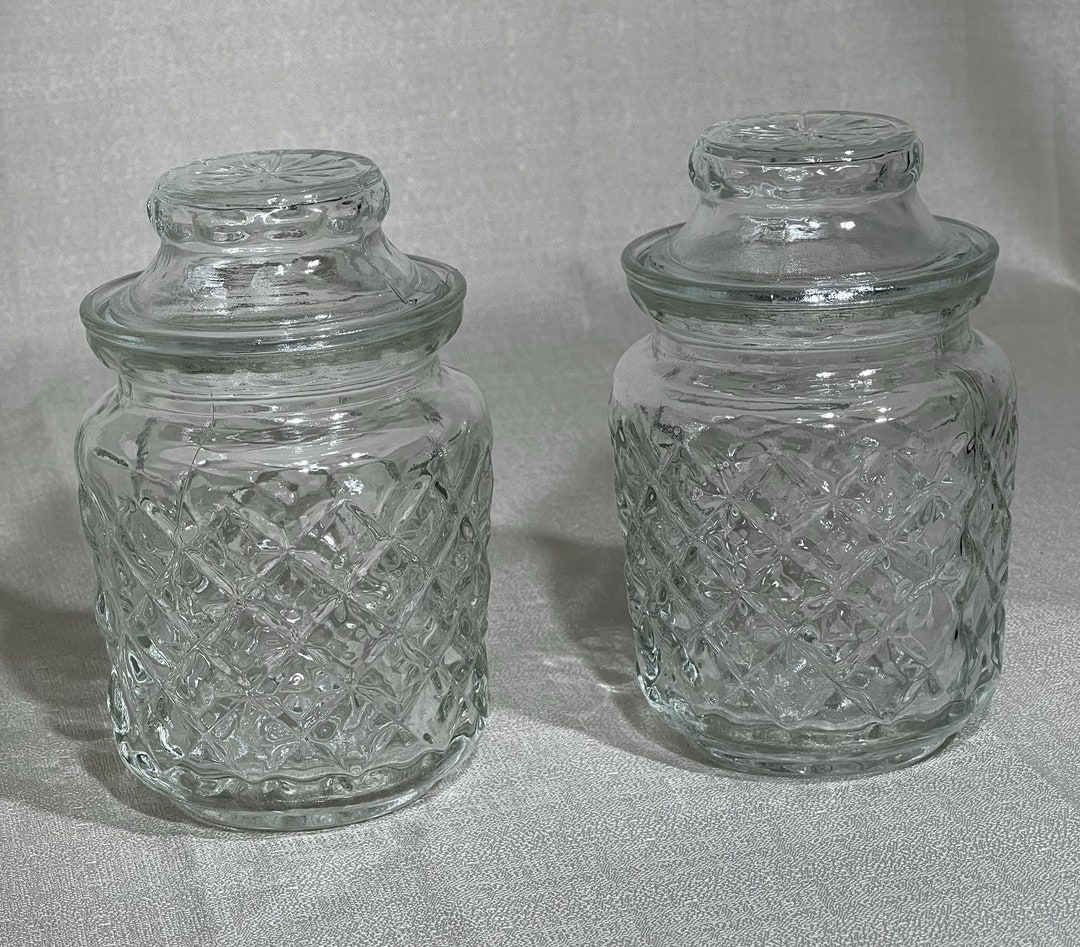 Anchor Hocking Diamond Pattern Pressed Glass Lidded Jars Set of 2 - Etsy