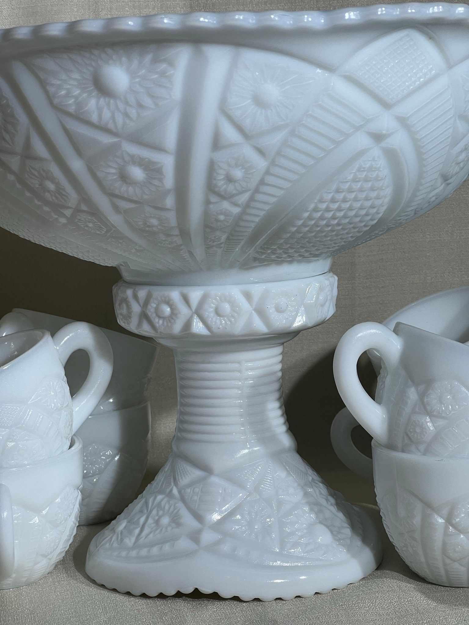Mckee Glass Company the Concord Milk Glass Punch Bowl Set - Etsy