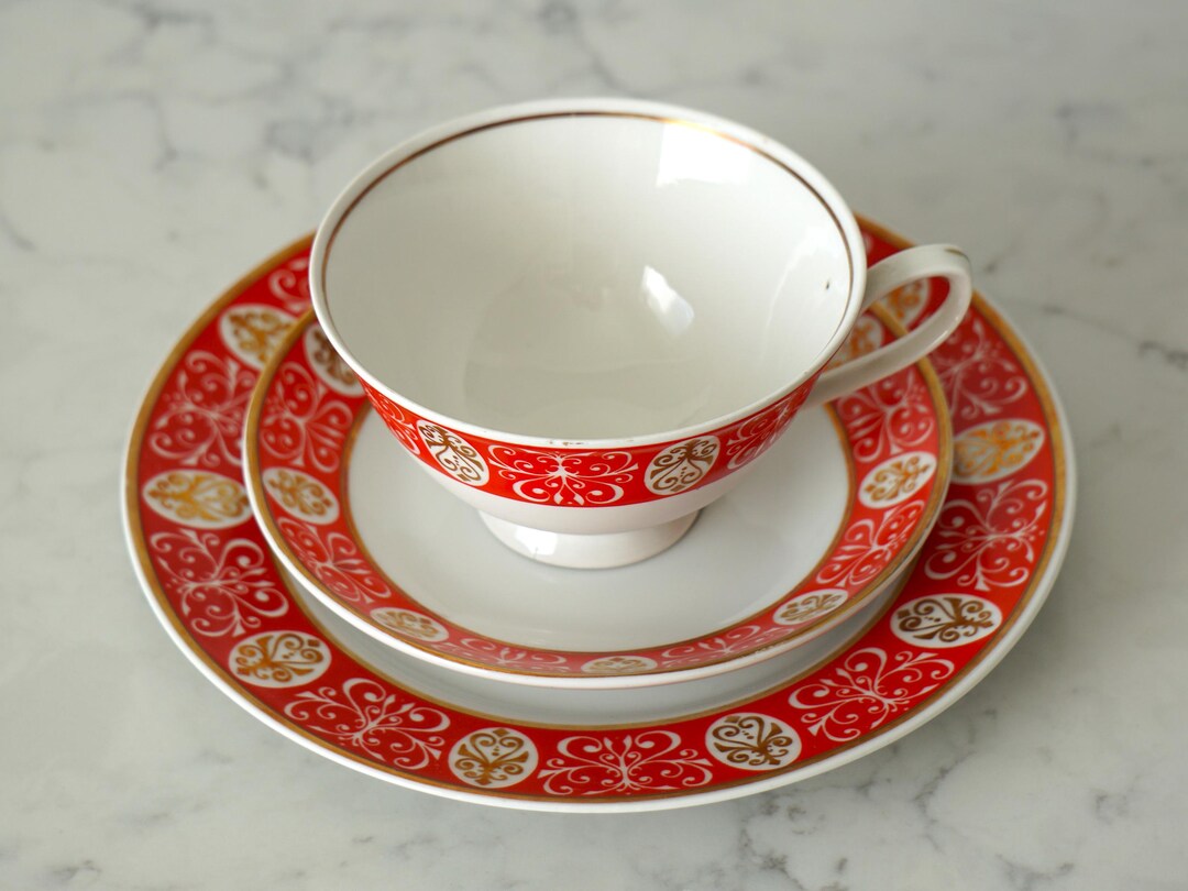 Vintage CP Lettin Trio Set | Mid-century DDR Porcelain | Red & Gold ...
