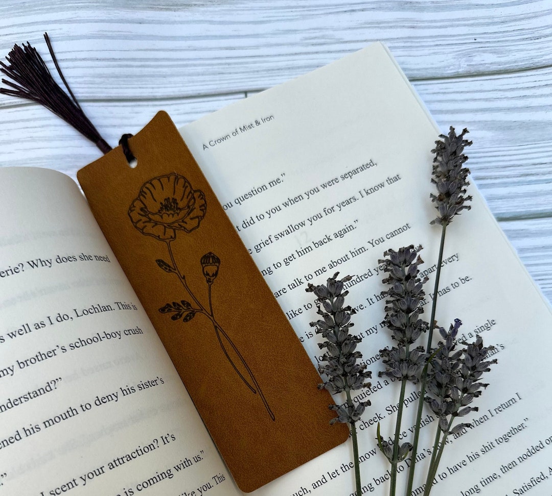 Faux Leather Bookmark With Poppy Flower: Support an Author's Career - Etsy