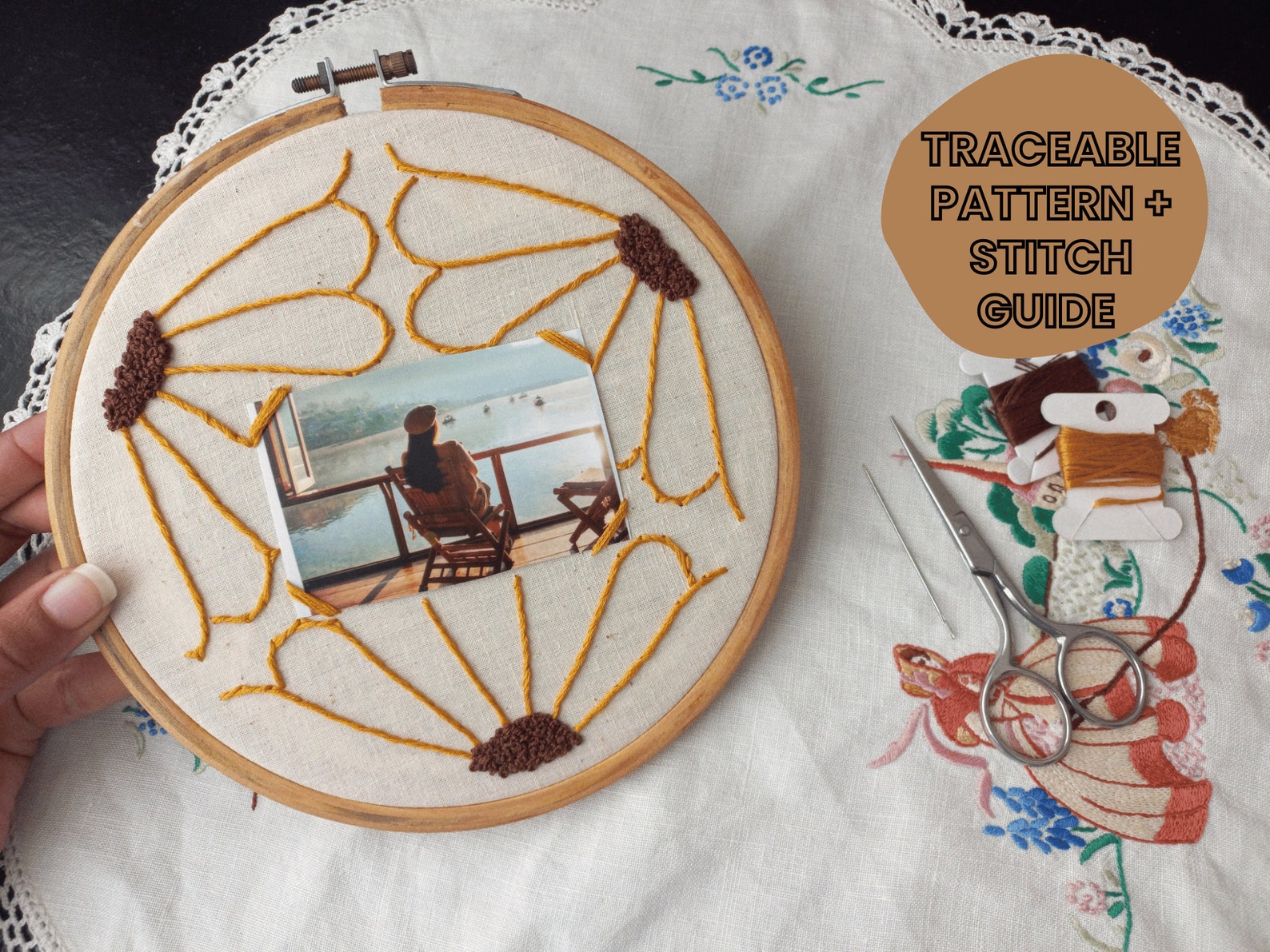 Sunflower Embroidery Polaroid Frame PDF Pattern | Printable Pattern - Etsy