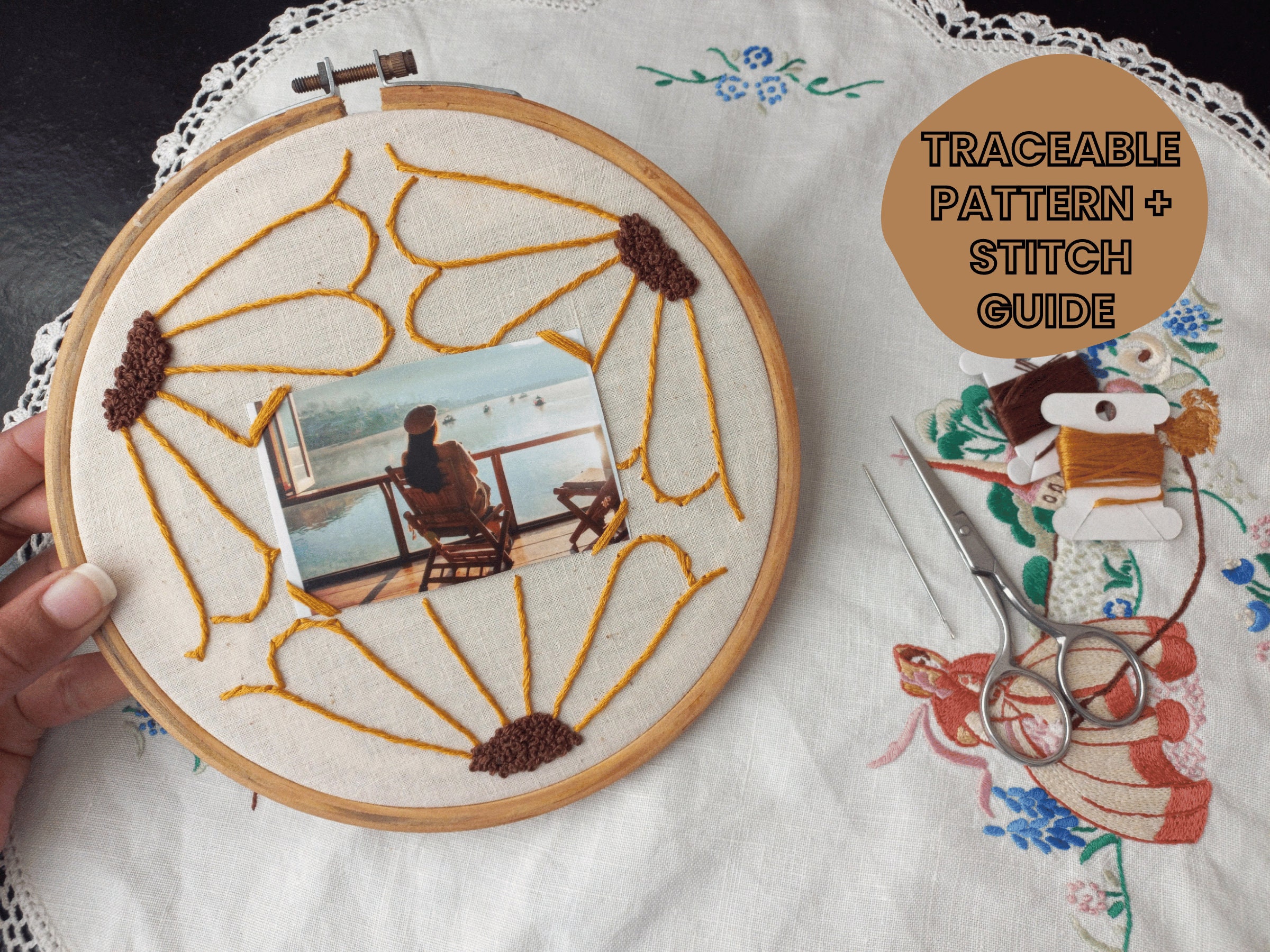 Sunflower Embroidery Polaroid Frame PDF Pattern | Printable Pattern - Etsy