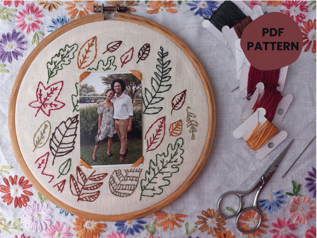 Fall Leaves Embroidery Polaroid Frame Pattern | Printable Pattern - Etsy