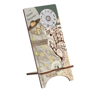 Dreamy Witchy Wood Phone Stand, Lunar Moon Collage Holder, Gift, Docking Station for iPhone 15 ...