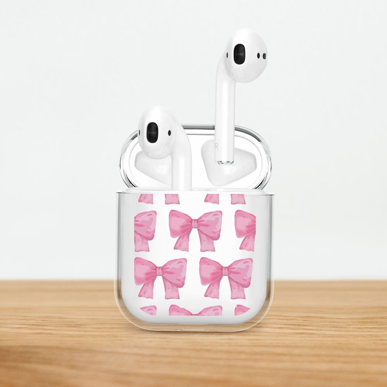Cute Pink Bow Clear Design Earbuds Case Girly Ribbon Protective Cover ...
