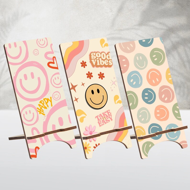 Vintage Smiley Face Wood Phone Stand, Preppy Summer Vibes Holder, Gift ...