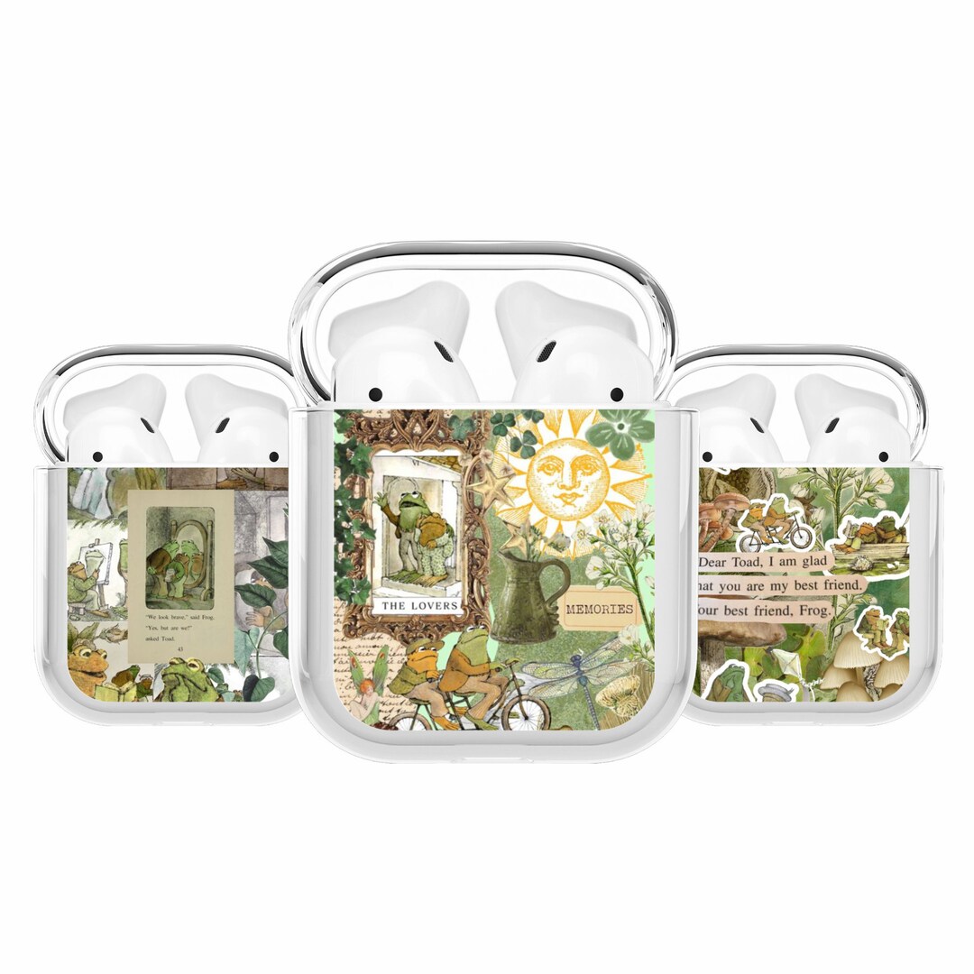 Vintage Frog Toad Design Headphone Case Green Cartoon Collage ...