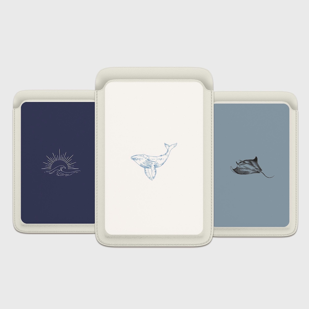 Navy Blue Whale Manta Raya Magsafe Wallet, Magnetic Leather Trendy Cute ...