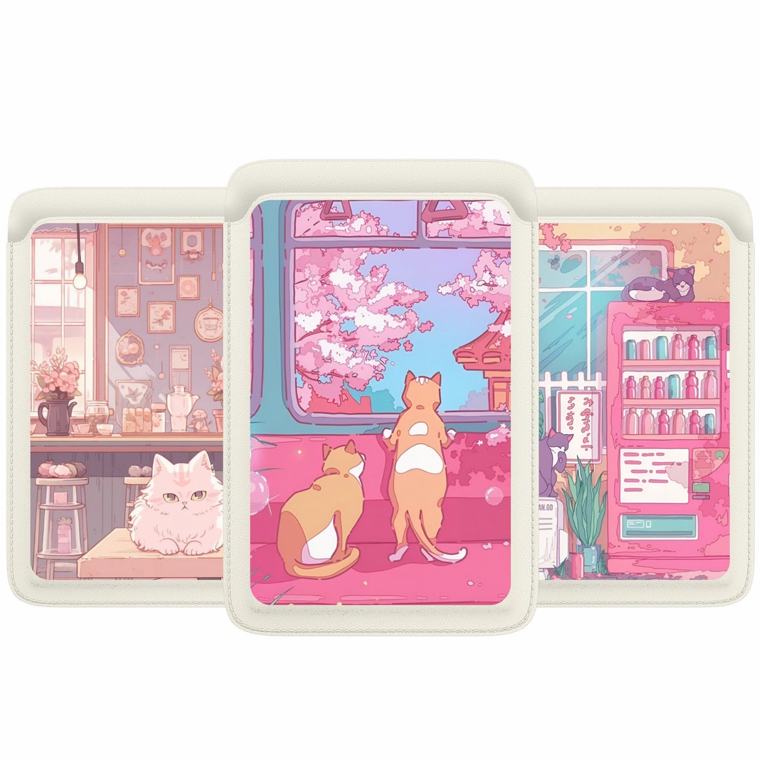 Cute Pink Japan Landscape Art Magsafe Wallet, Magnetic Leather Trendy ...