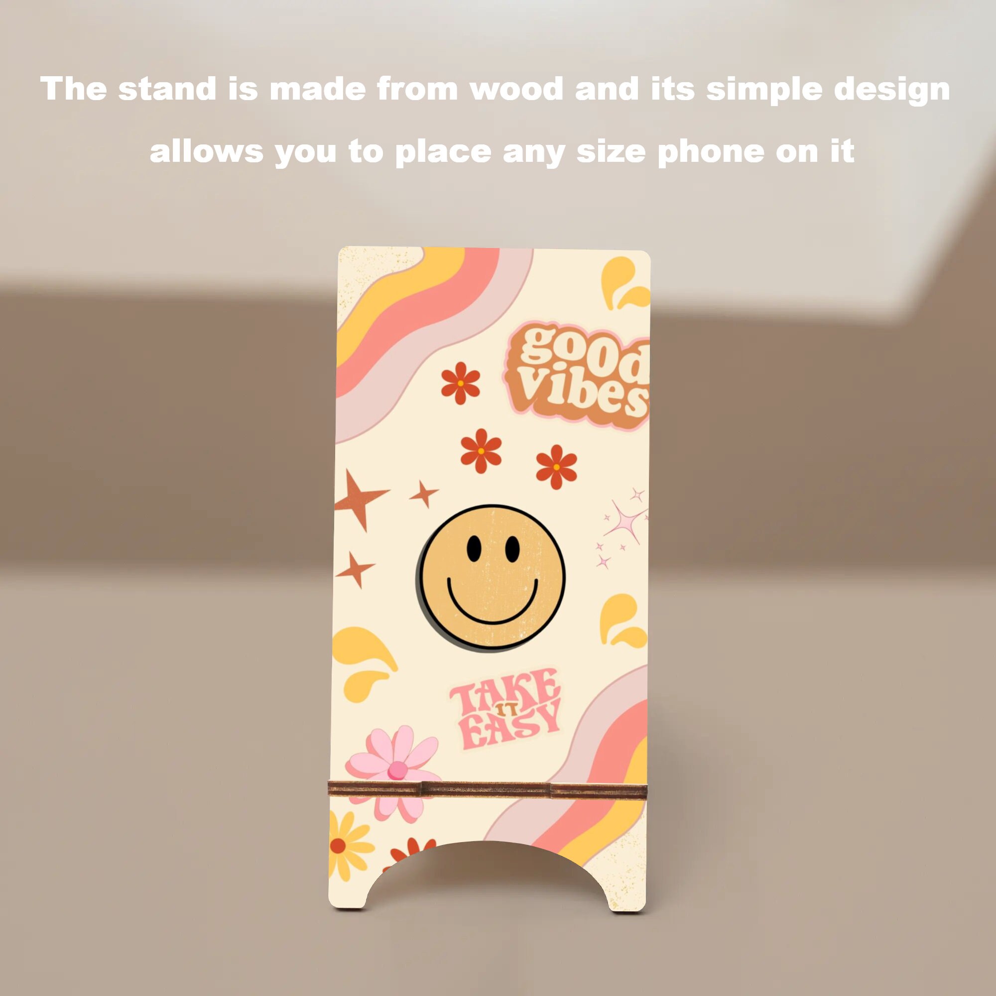 Vintage Smiley Face Wood Phone Stand, Preppy Summer Vibes Holder, Gift ...