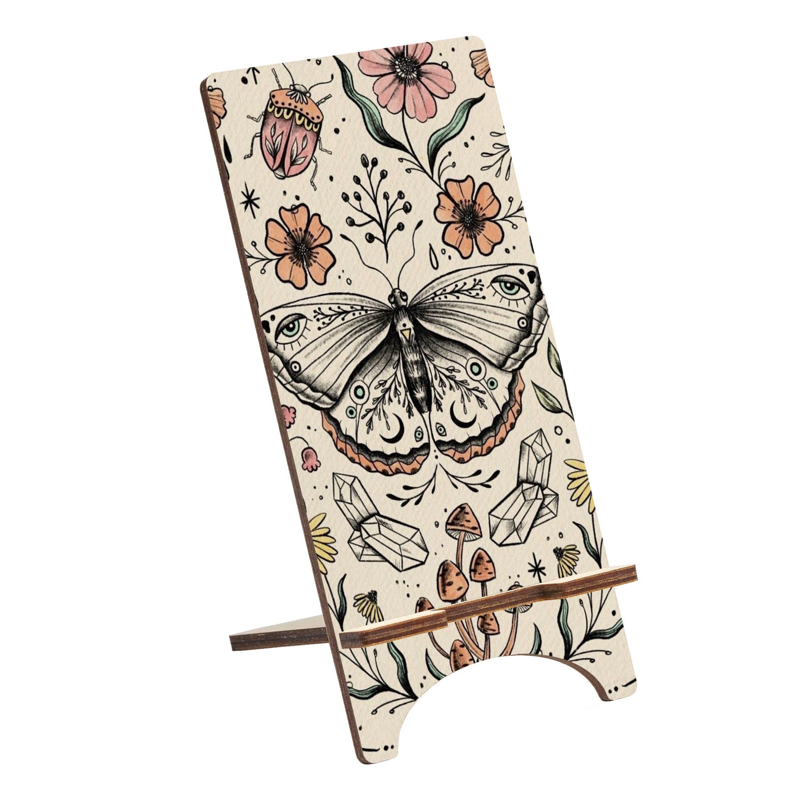 Vintage Bohemian Wood Phone Stand, Earthy Cottagecore Holder, Gift ...