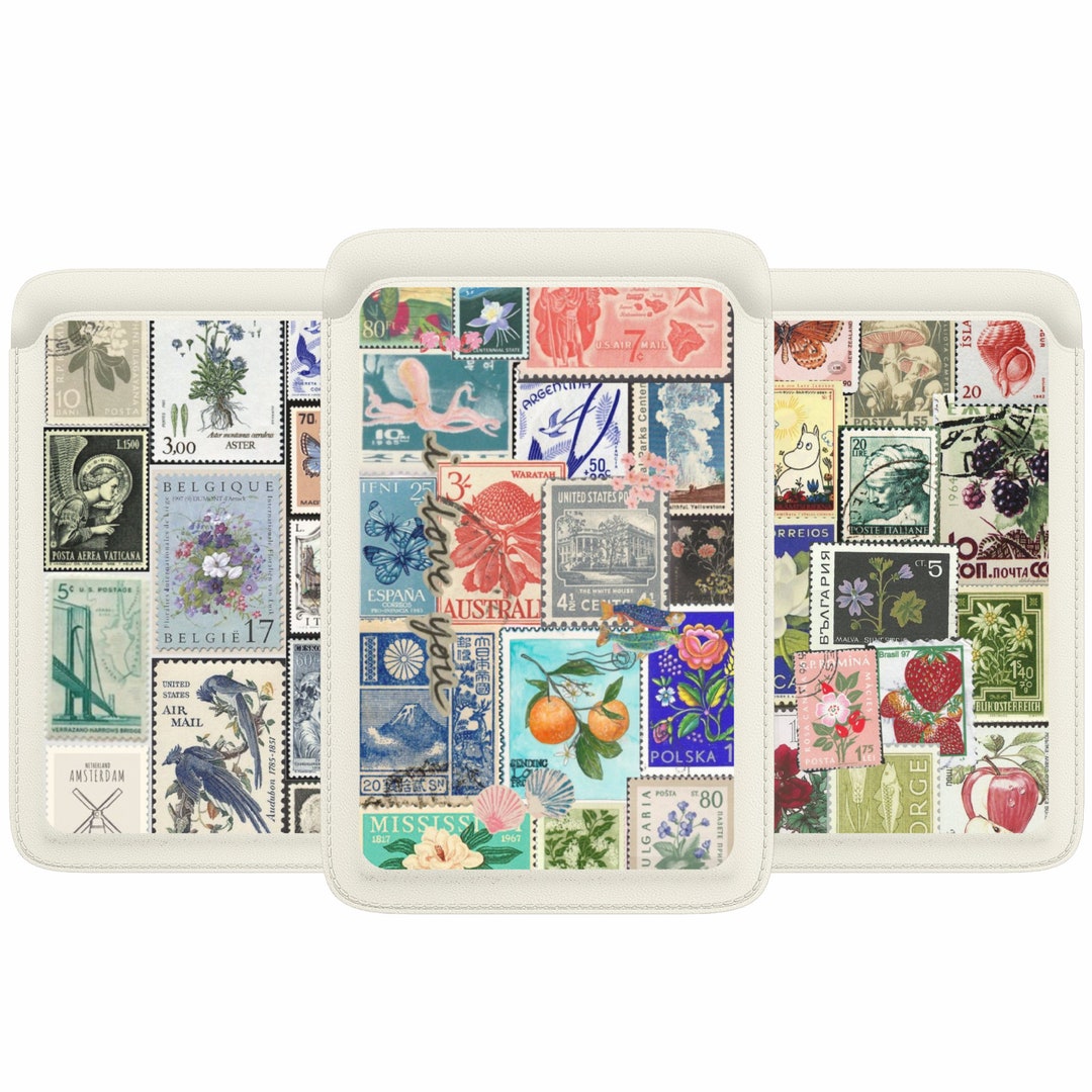Vintage Postmark Collage Magsafe Wallet, Magnetic Leather Travel Stamps ...