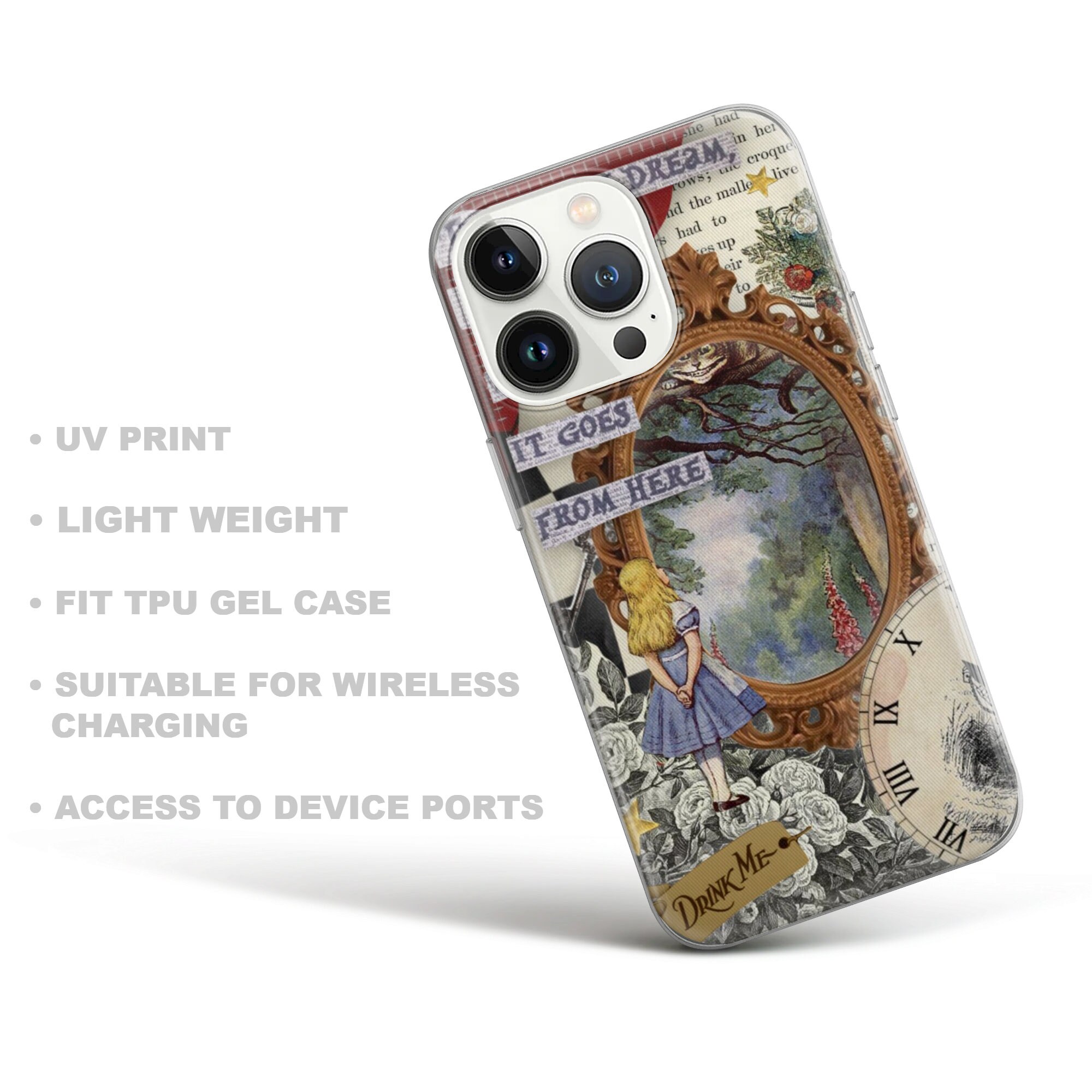 Alice in Wonderland Phone Case Aesthetic Collage Cover for iPhone 15 14 13 12 Pro Xs SE Samsung ...