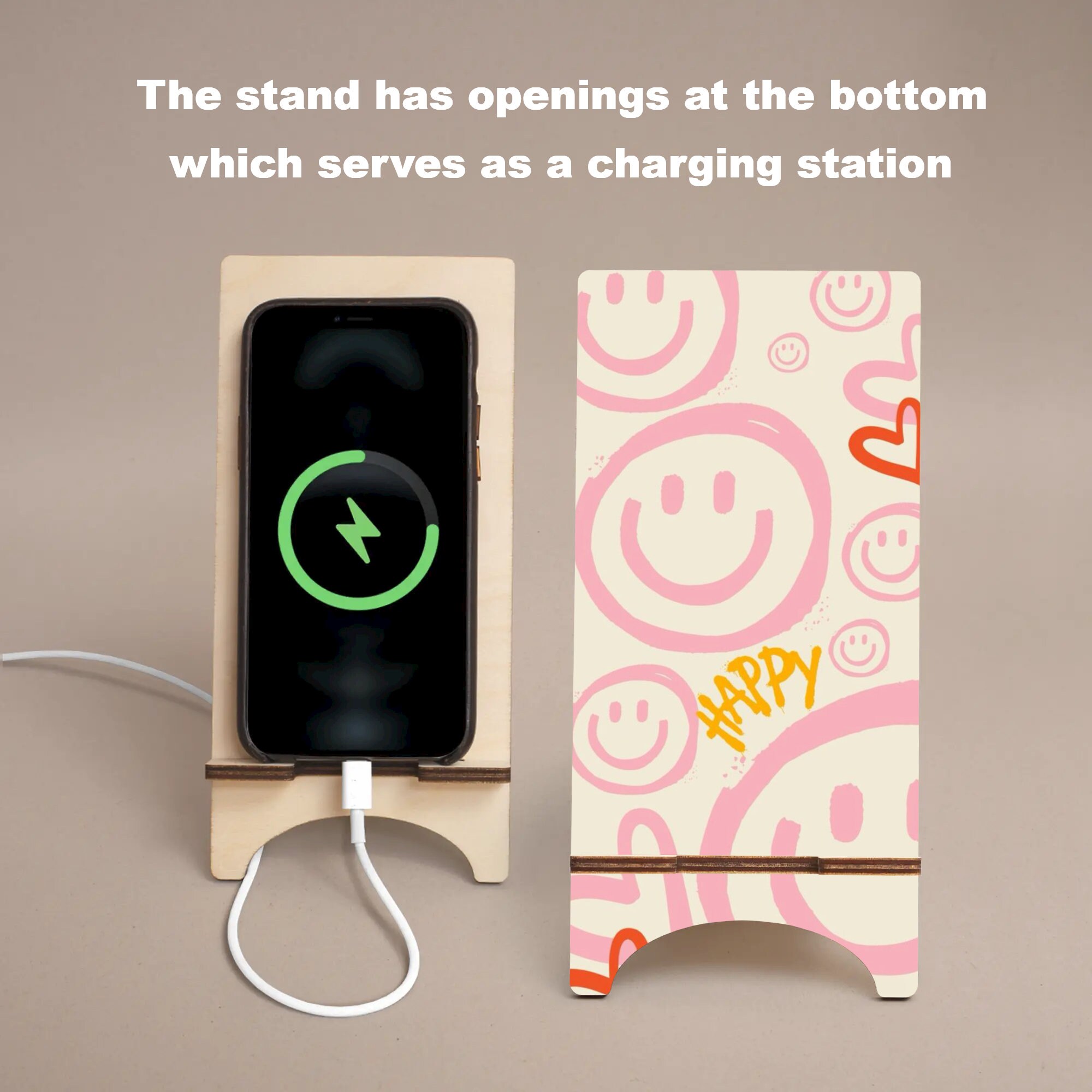 Vintage Smiley Face Wood Phone Stand, Preppy Summer Vibes Holder, Gift ...