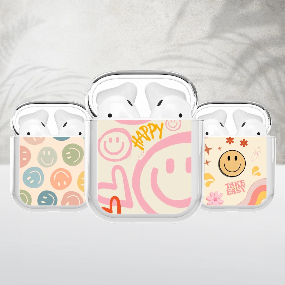 Vintage Smiley Face Design Earbuds Case Preppy Summer Protective Cover ...