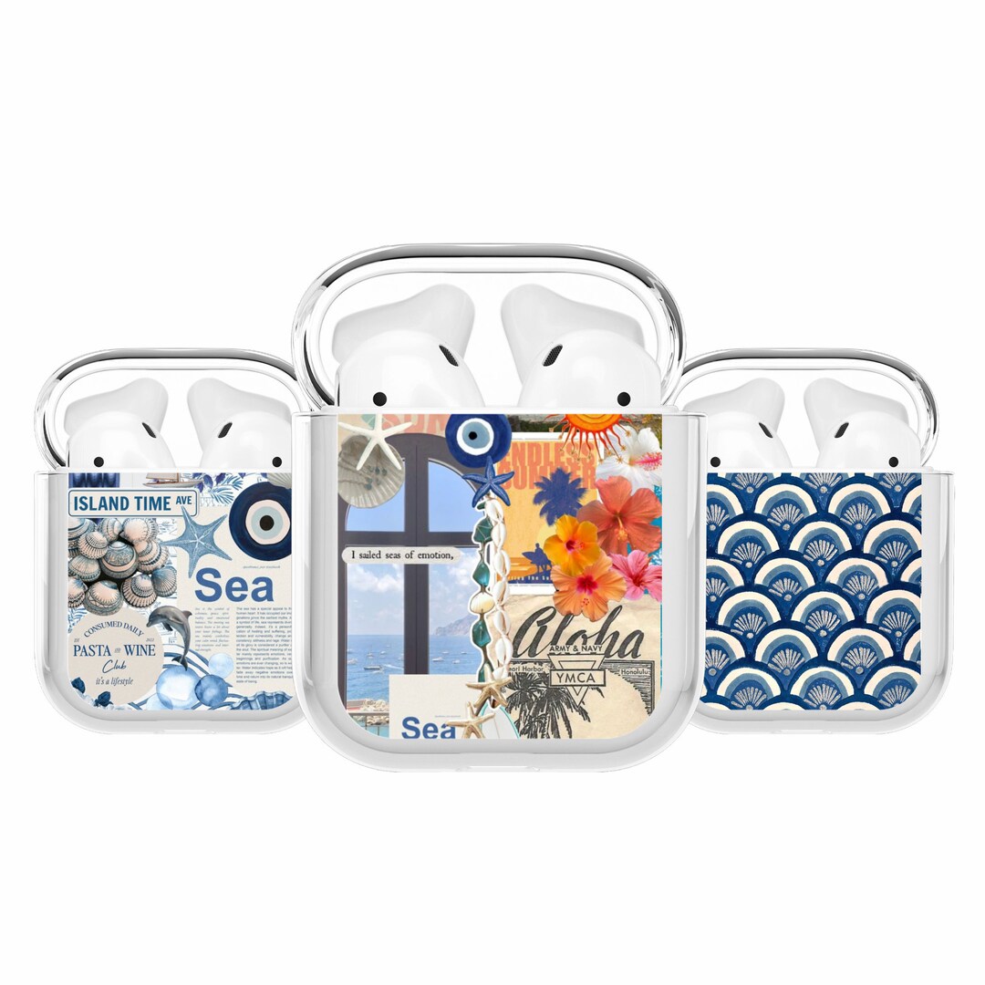 Costal Seashells Design Earbuds Case Beachy Blue Coquette Protective ...