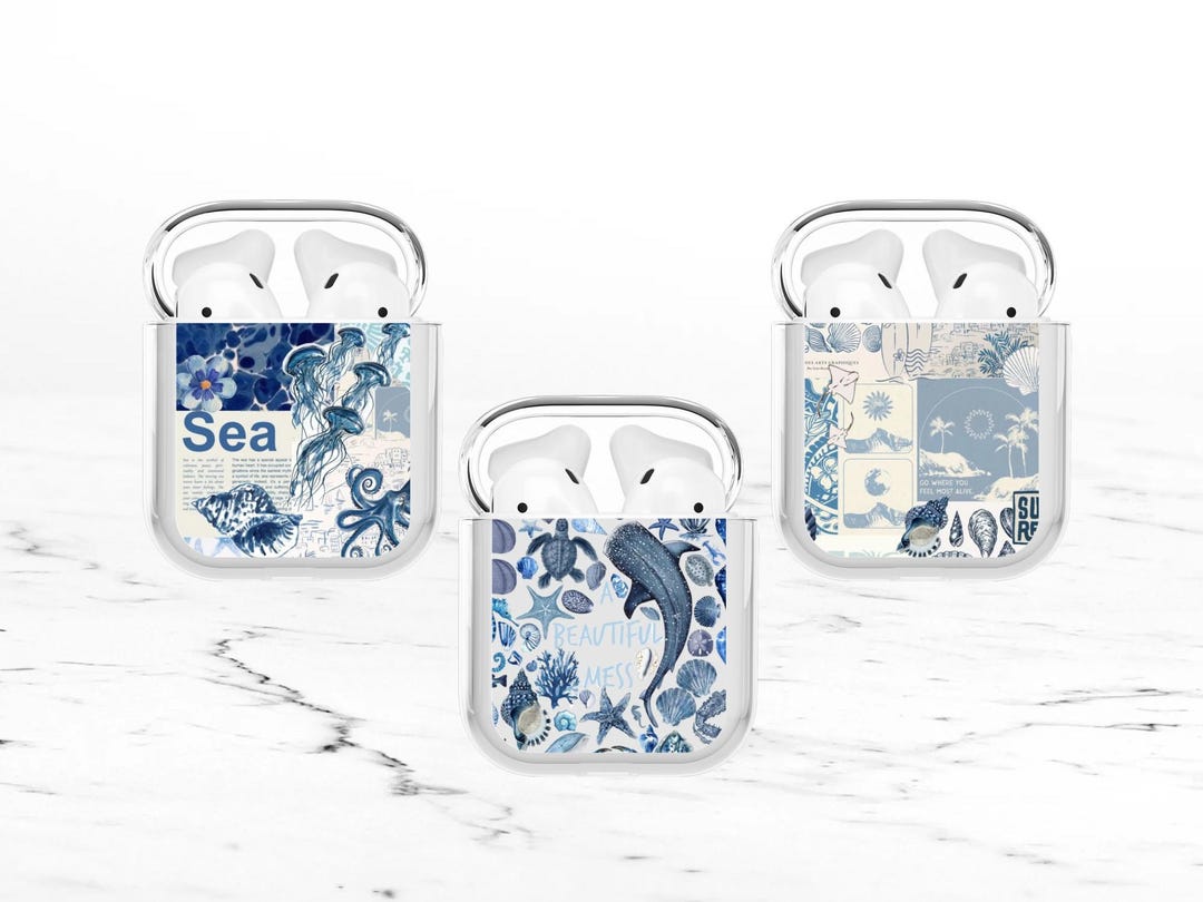 Whale Shark Coral Reef Design Earbuds Case Ocean Blue Collage ...