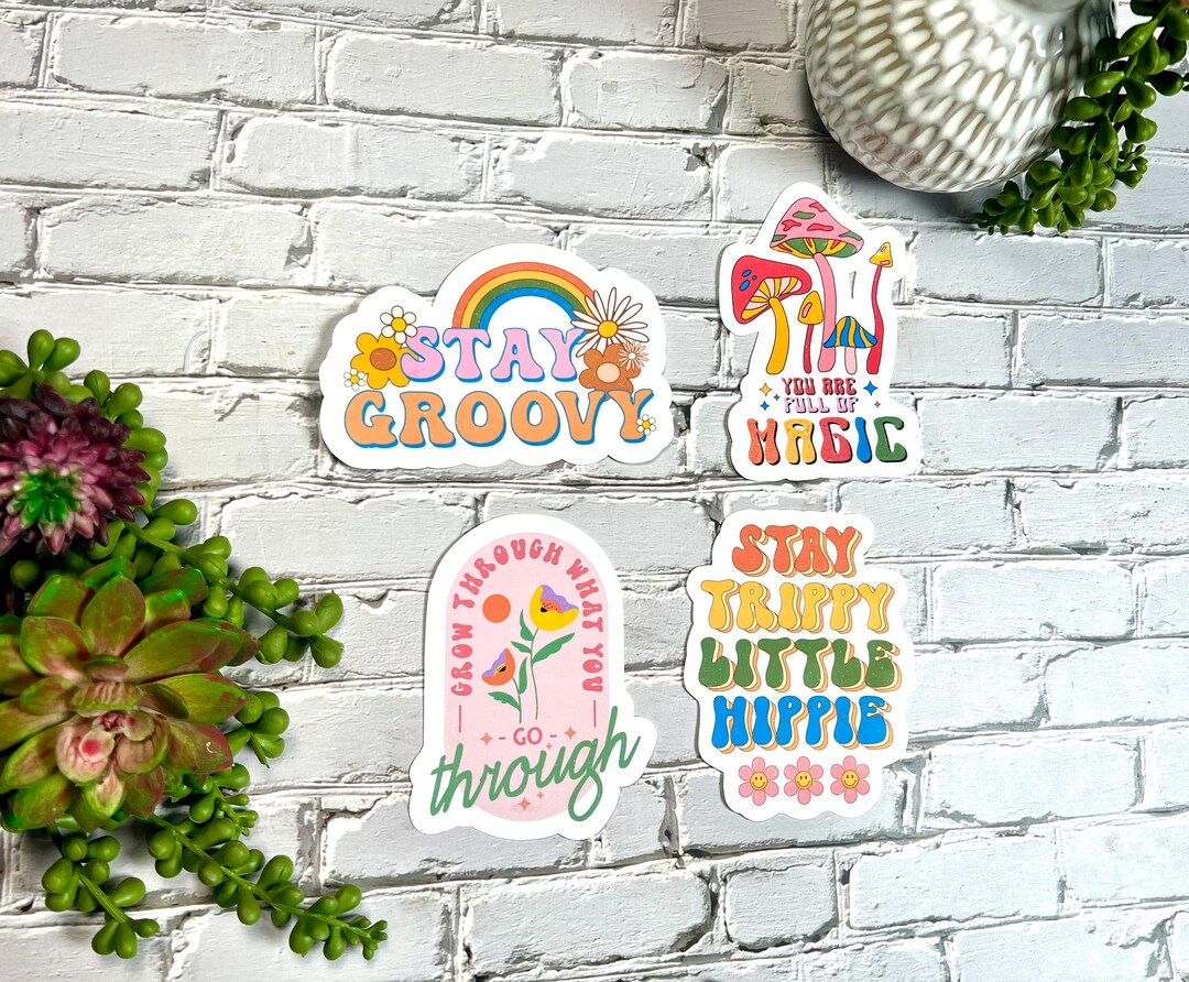 Retro 70s Stickers With Quotes Set of 4 Large Stickers - Etsy