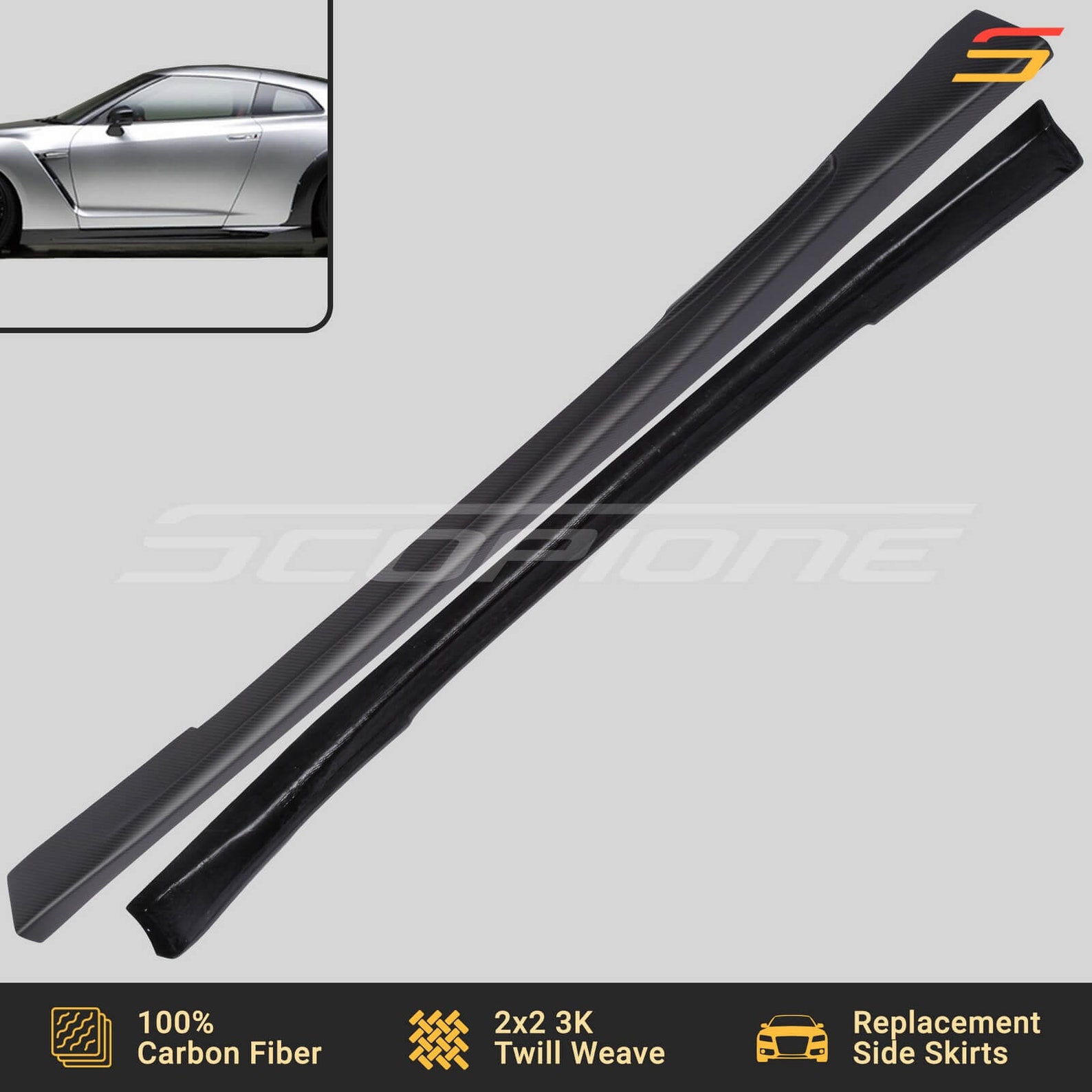 Scopione Matte Carbon Fiber V Side Skirts Panels for Nissan 08-24 GT-R ...