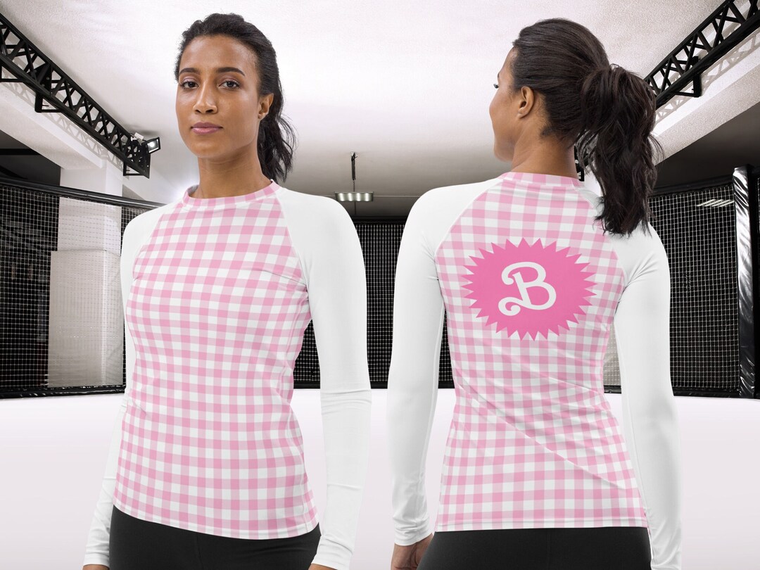 Gingham Rash Guard Pink Work Out Shirt Jiu Jitsu No Gi Rash Guard BJJ ...