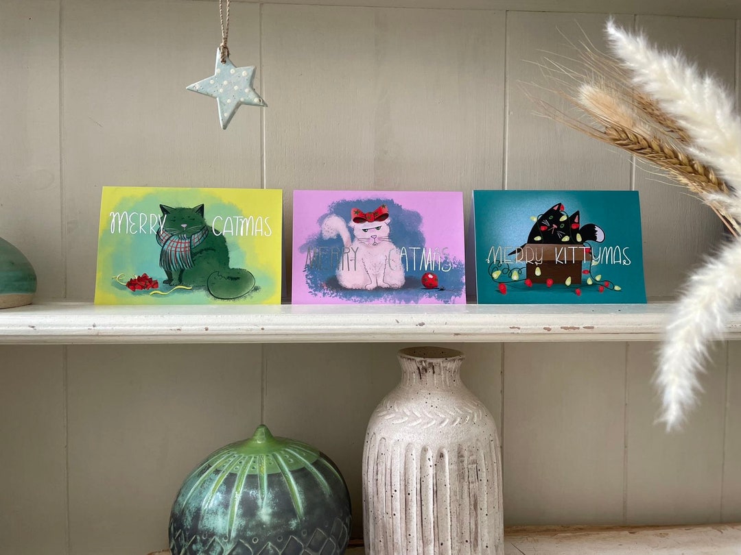 Illustrated 'cute Cats' Christmas Cards High Quality Foiled Greetings ...