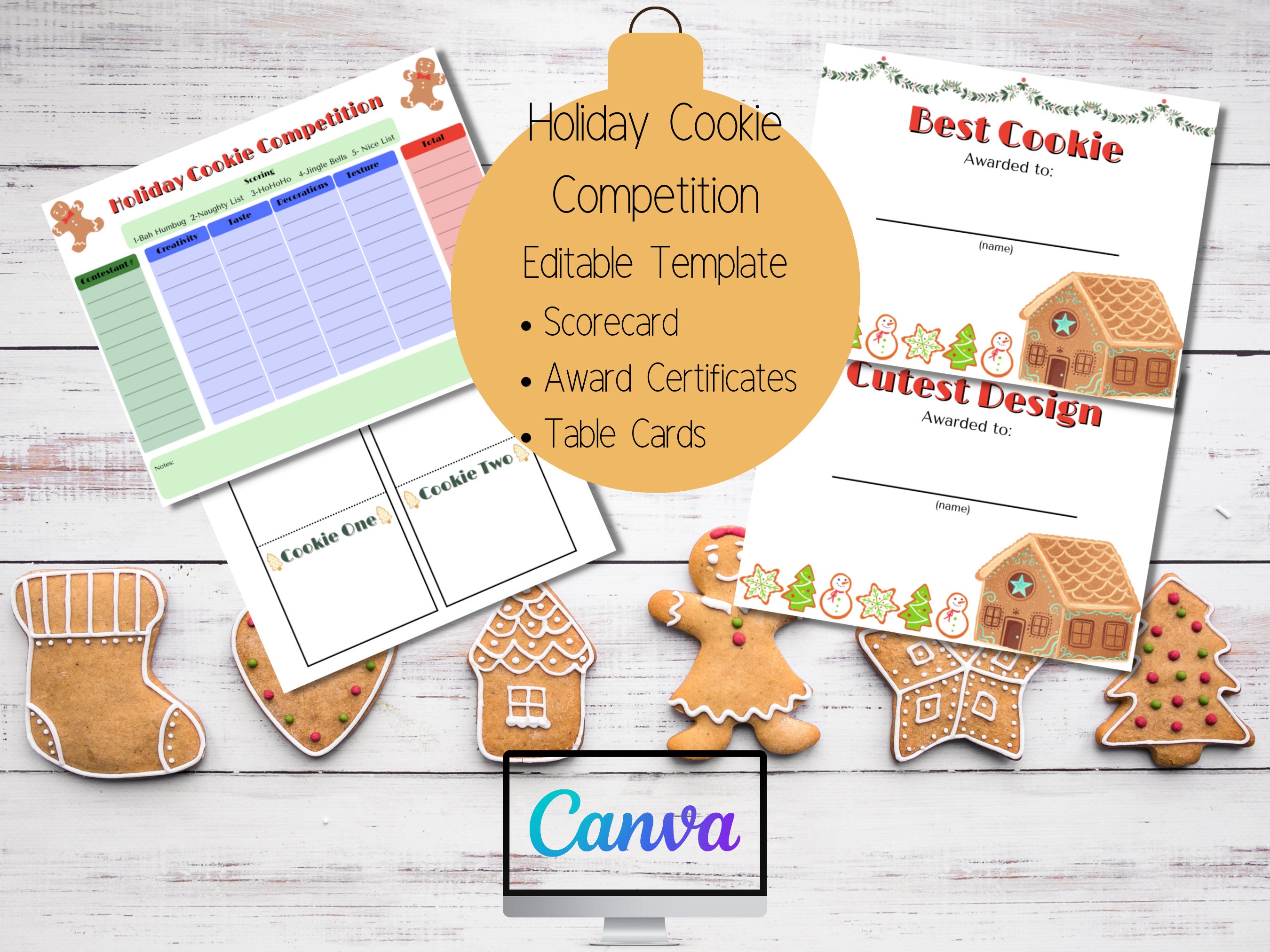 Holiday Cookie Competition Scorecard/ Scoresheet L Editable Digital ...