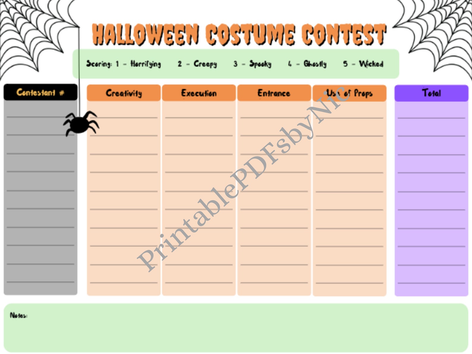 Halloween Costume Contest Scorecard/ Scoresheet L Editable - Etsy