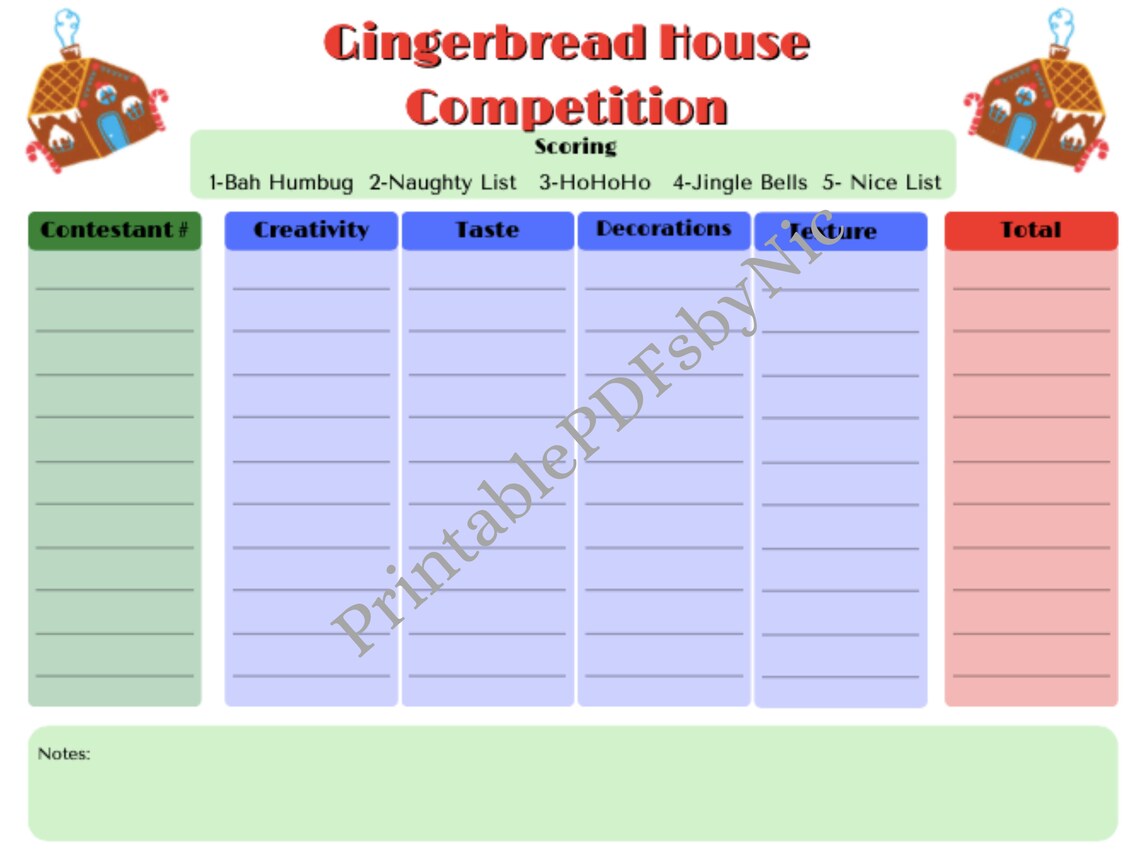Gingerbread House Contest Scorecard/ Scoresheet L Editable Digital ...