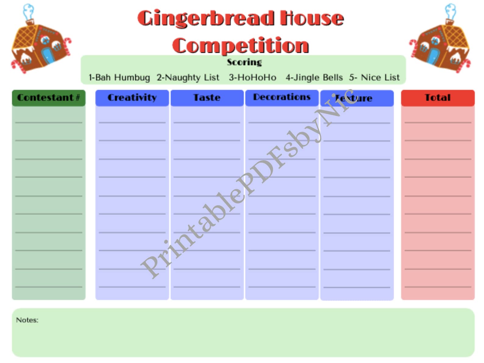 Gingerbread House Contest Scorecard/ Scoresheet L Editable Digital ...