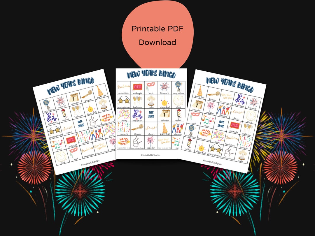New Years Bingo Includes 8 Bingo Cards and Calling Cards for Classroom ...