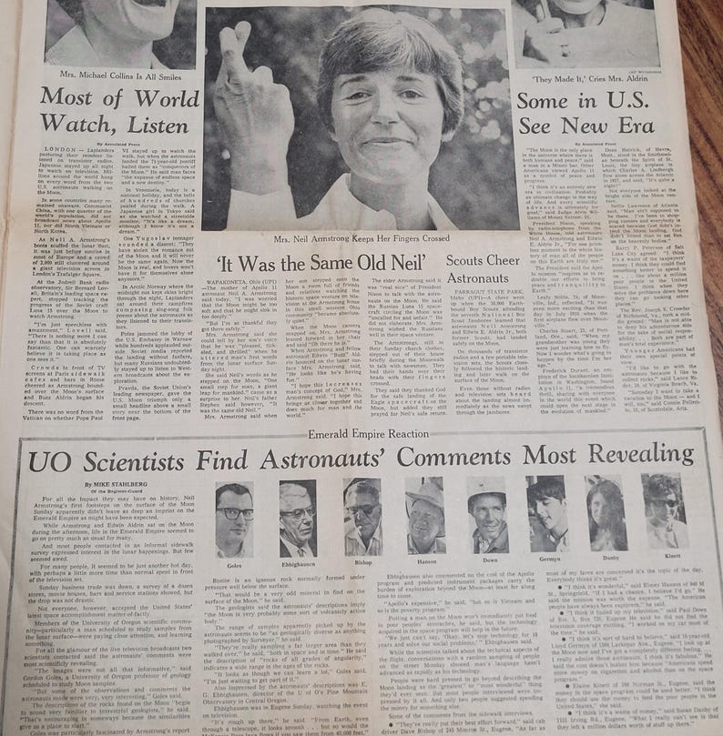1969 Moon Landing Newspaper | Eugene Register-guard, Apollo 11 - Etsy