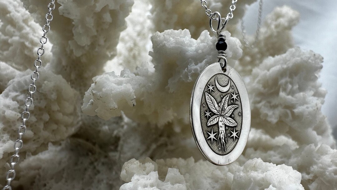 MANDRAKE ROOT NECKLACE Pendant - 925 Sterling Silver Amulet Oval ...