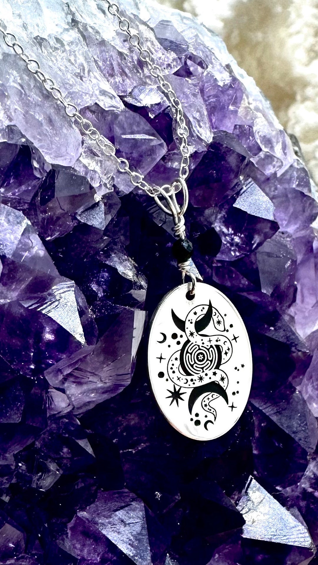 Triple Moon Hekate Protection Amulet NECKLACE - 925 Sterling Silver ...