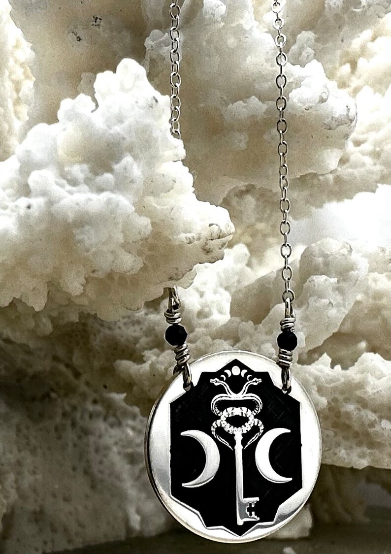 Attuned Hecates Snake Key Double Cresent Moon Pendant, 925 Silver ...