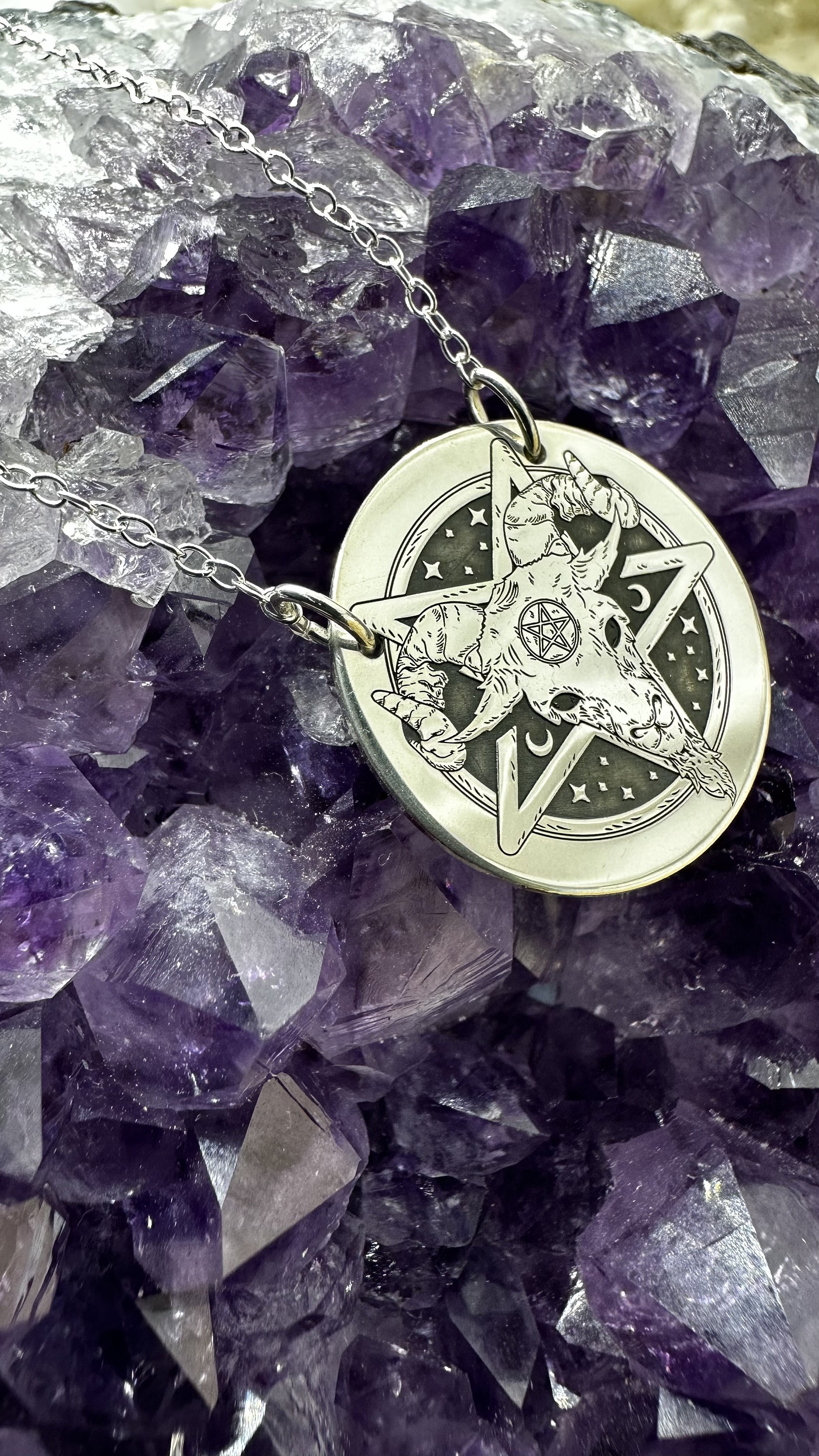 Sterling Silver Baphomet Satanic Goat Head Inverted Pentagram Attuned ...