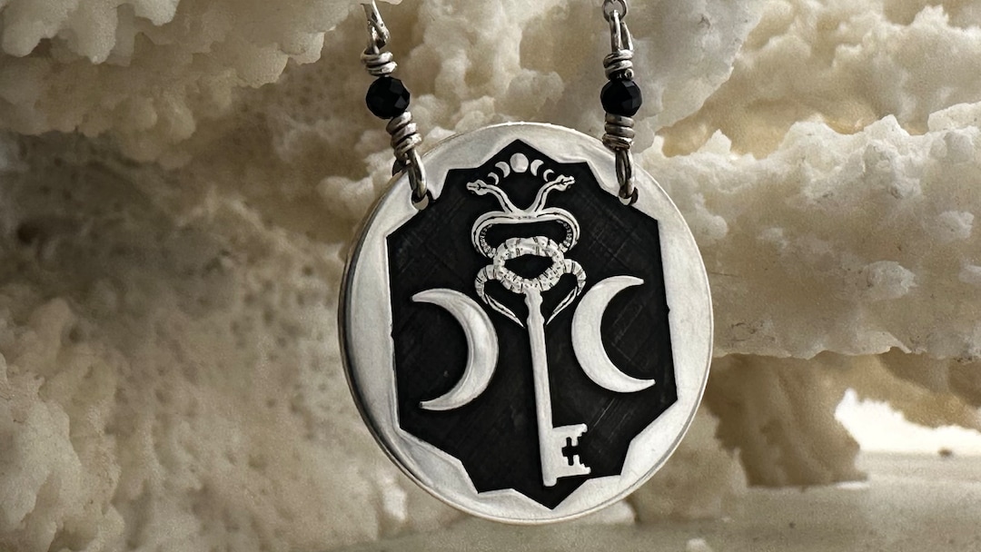 Attuned Hecate’s Snake Key Double Cresent Moon Pendant, Silver Hecate ...