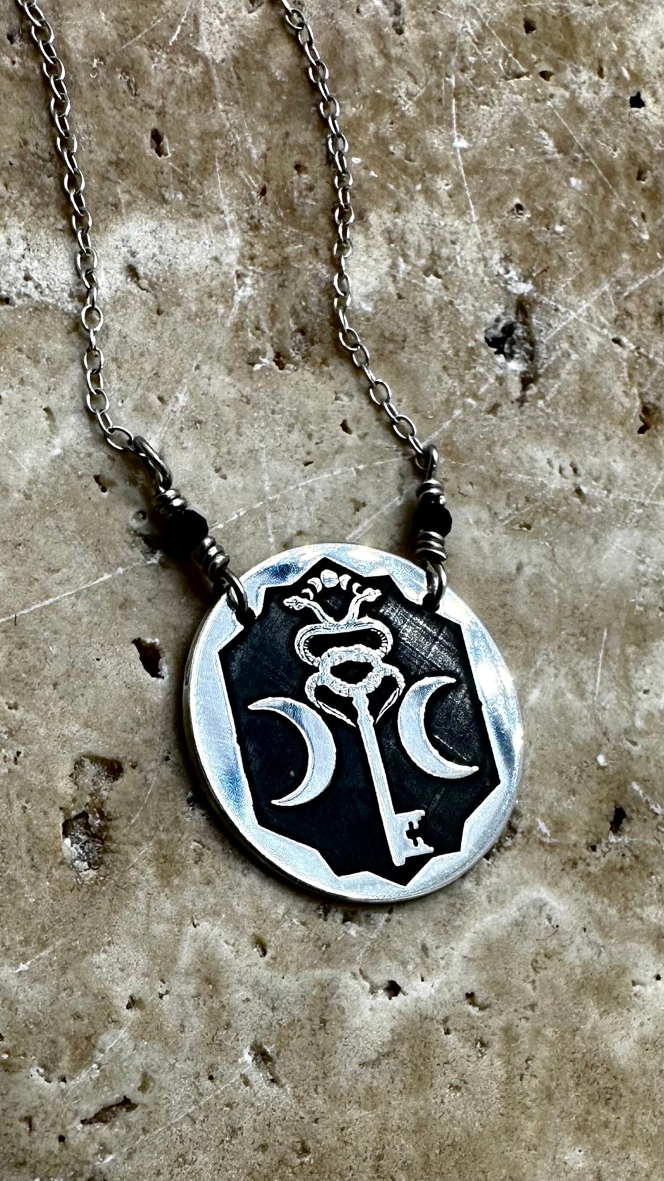 Attuned Hecates Snake Key Double Cresent Moon Pendant, 925 Silver ...