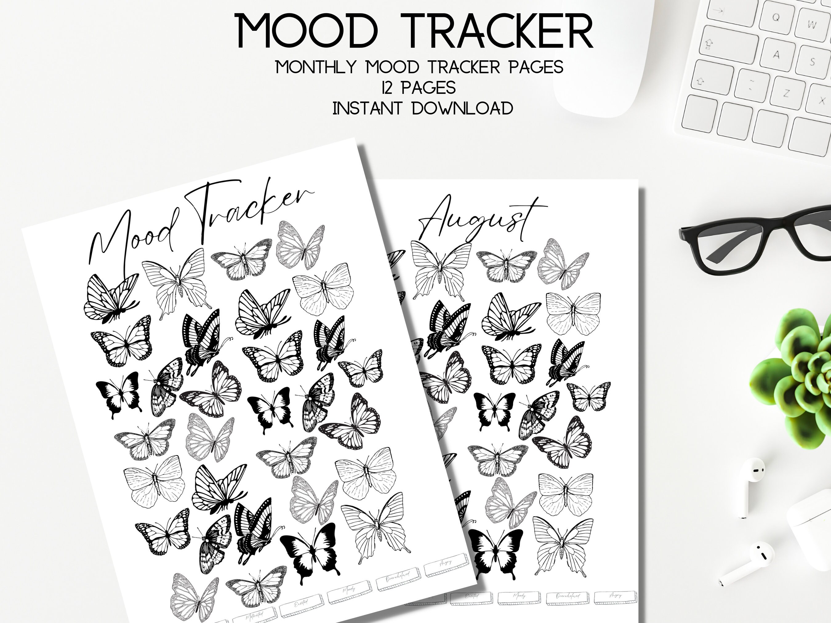 Mood Tracker Printable Bundle Self Care Journal Monthly Mood Tracker ...