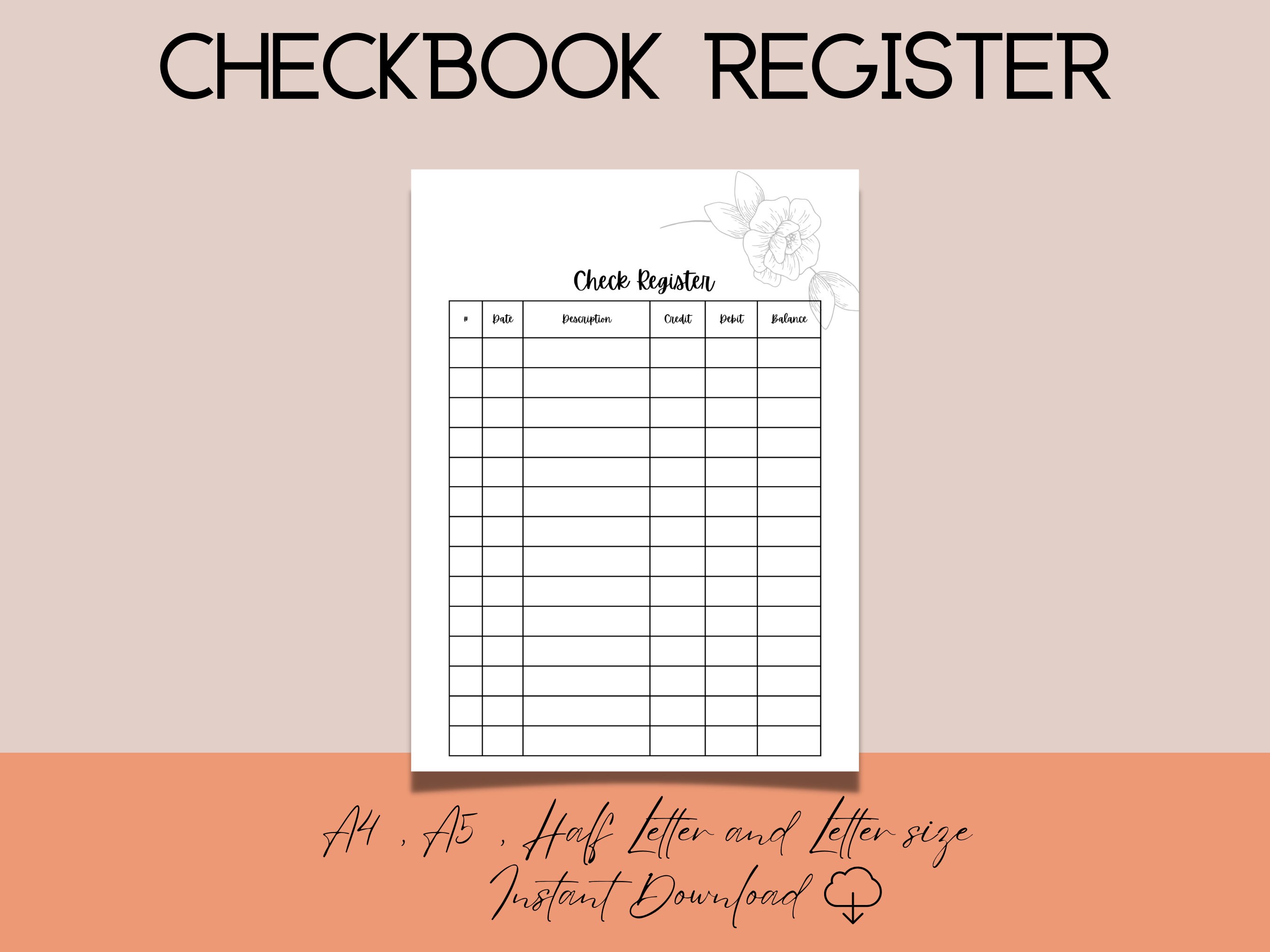 Check Register Printable Bujo Insert Productivity Planner ADHD Planner ...