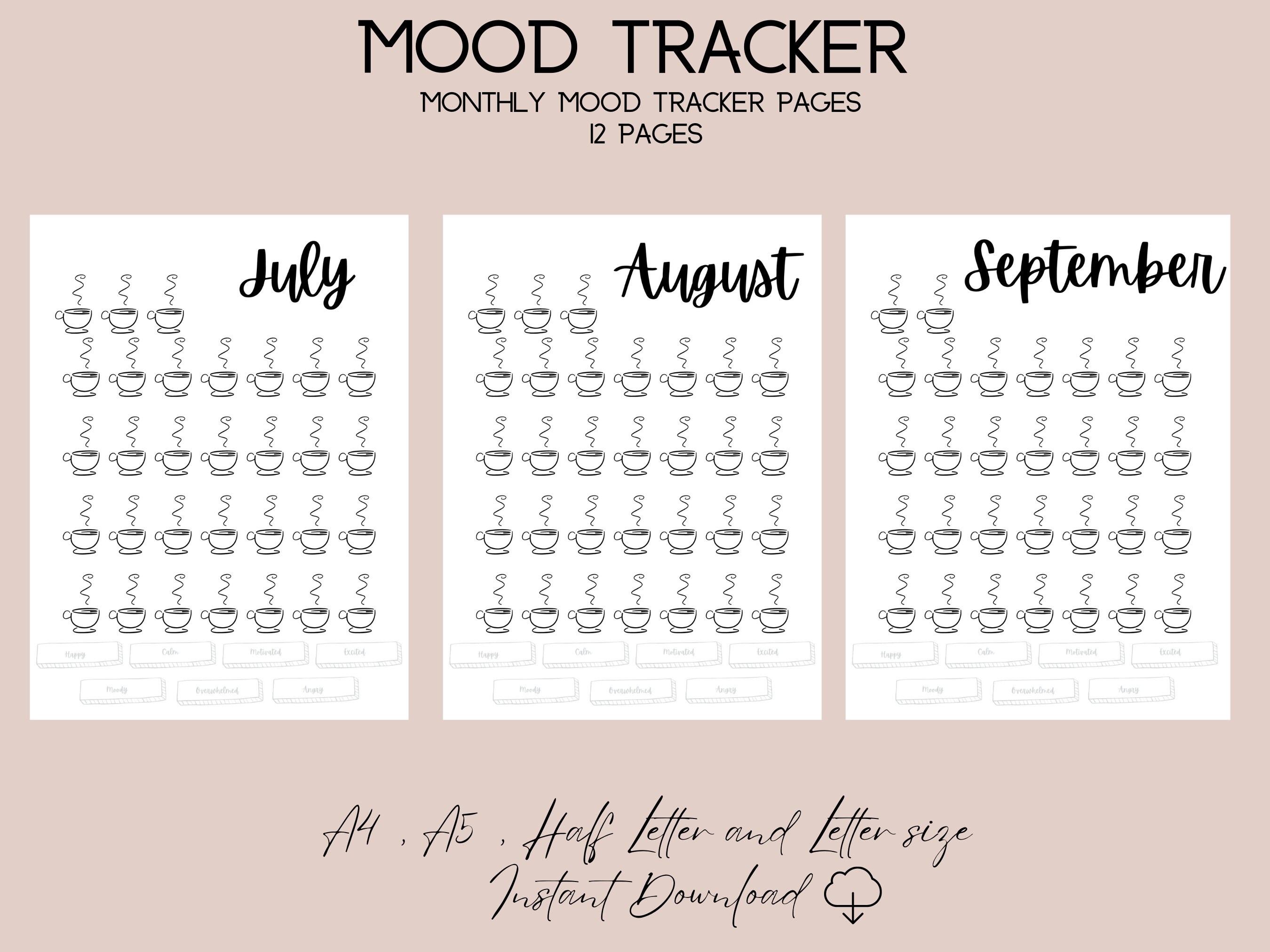 Mood Tracker Printable Monthly Mood Tracker Emotion Log Bullet Journal ...