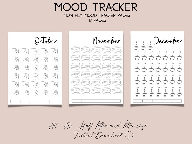 Mood Tracker Printable Bundle Self Care Journal Monthly Mood Tracker ...