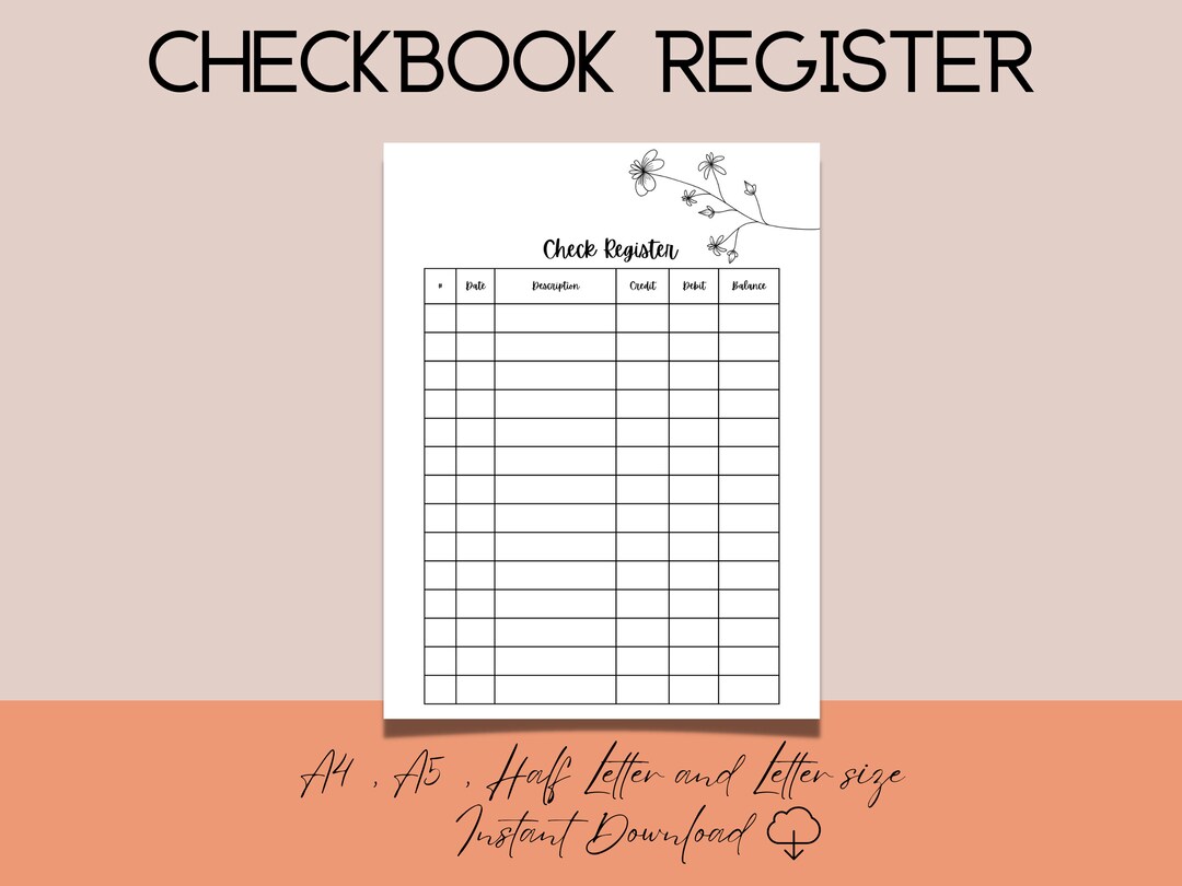 Check Register Printable Bujo Insert Productivity Planner ADHD Planner ...